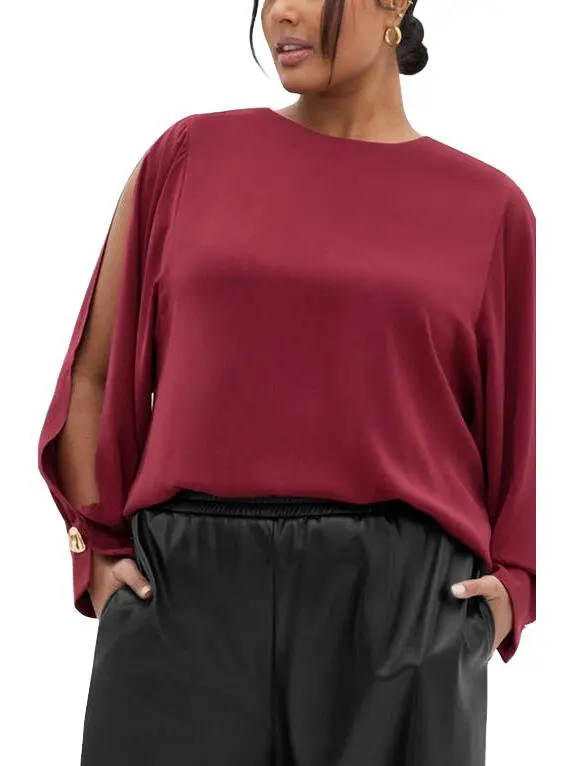 City Chic Puff Shoulder Blouse - Dark Cherry
