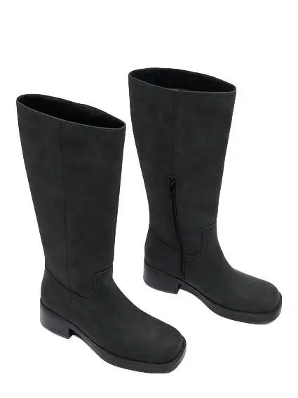 THERAPY AUSTRALIA Fever Square Toe Tall Boots - Black Waxy Tumbled Pu