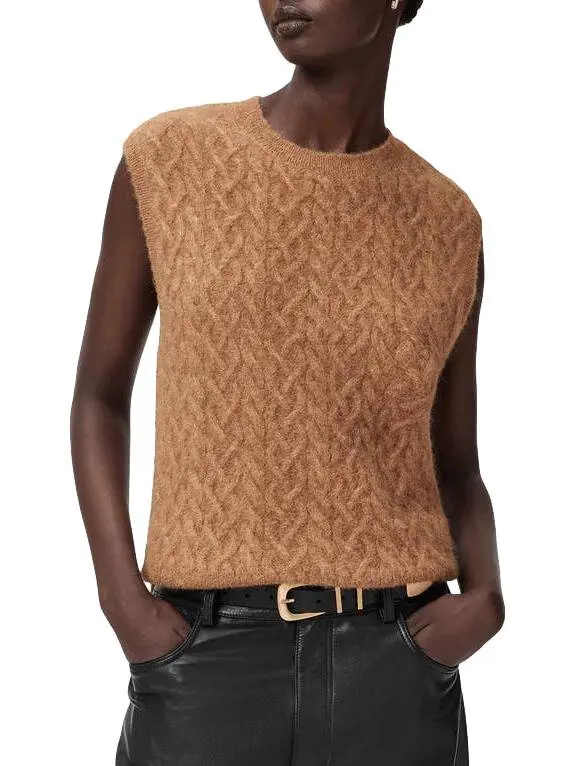 ALLSAINTS Sirius Cable Alpaca Blend Sweater Vest - Rattan Brown