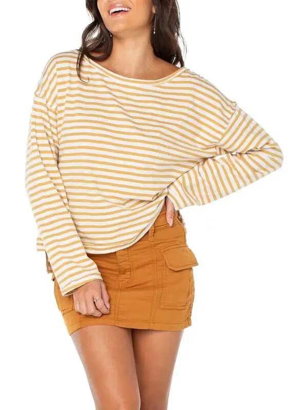Roxy Striped Dolman-sleeve Pullover - Curry