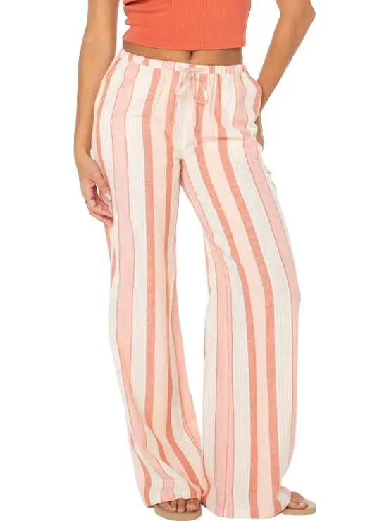 Roxy Iyla Stripe Drawstring Waist Pants - Trop Peach