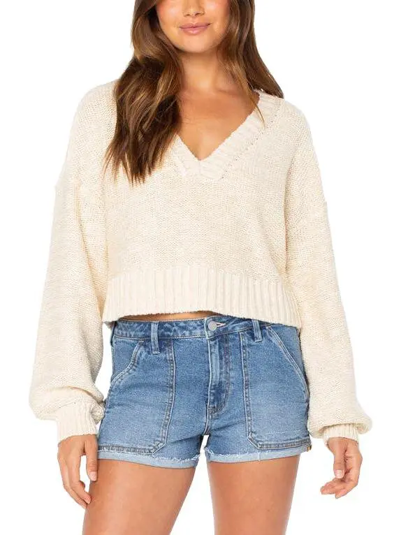 Roxy Study Hall V-neck Sweater - Parchment