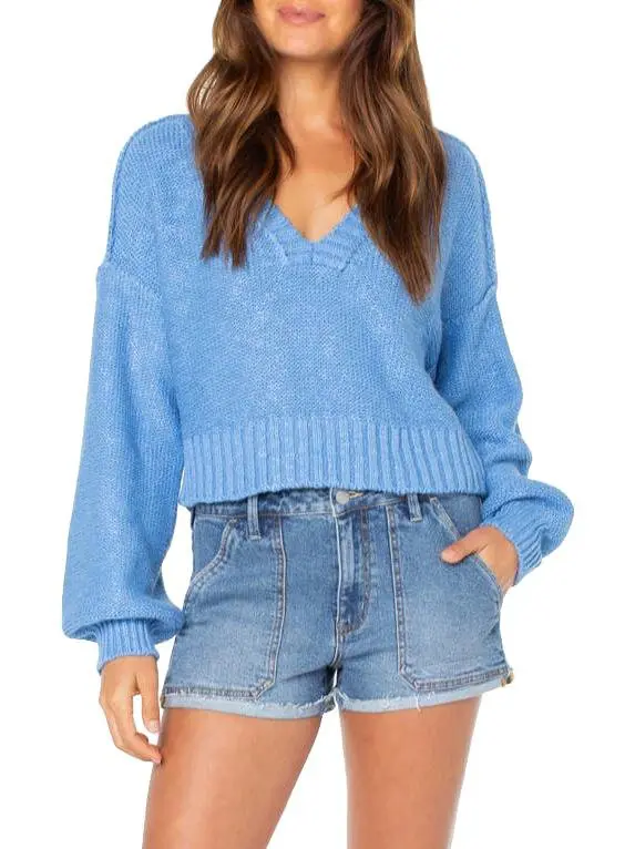 Roxy Study Hall V-neck Sweater - Silver Lake