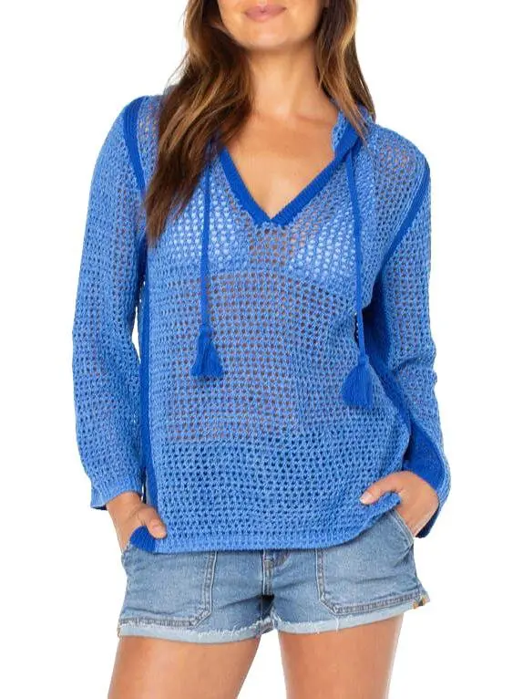 Roxy Open Stitch Hooded Tunic - Blue Horizon
