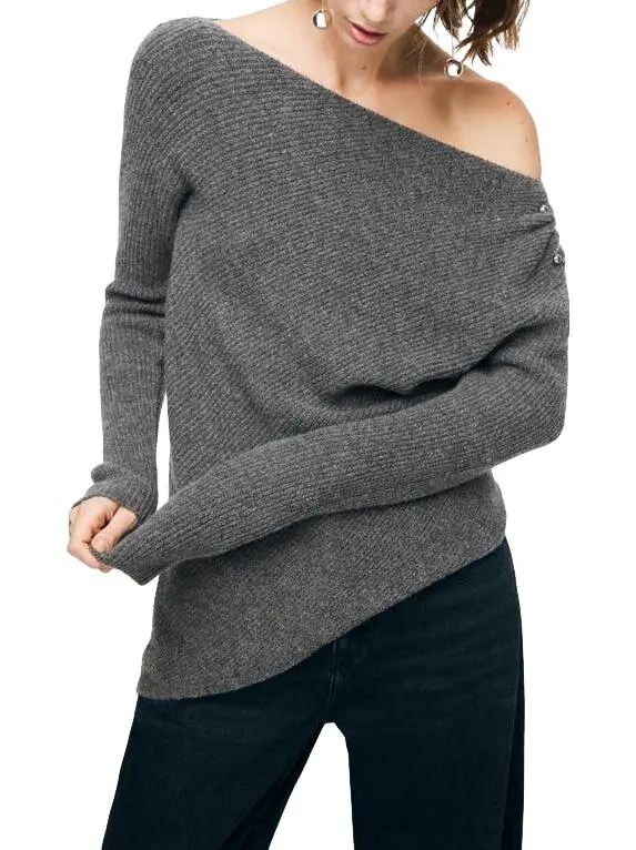 Mango Asymmetric Hem Sweater - Medium Heather Grey
