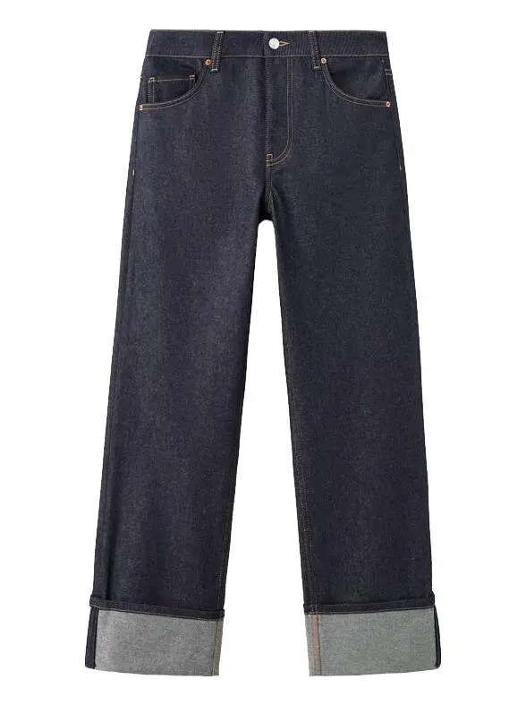 Mango Cuffed Straight Leg Jeans - Open Blue