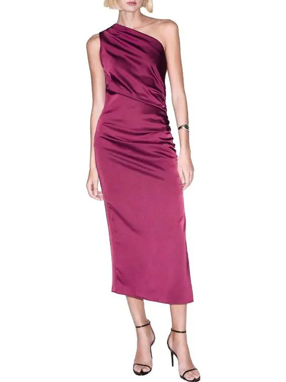 Mango Ruched One-shoulder Maxi Dress - Fuchsia