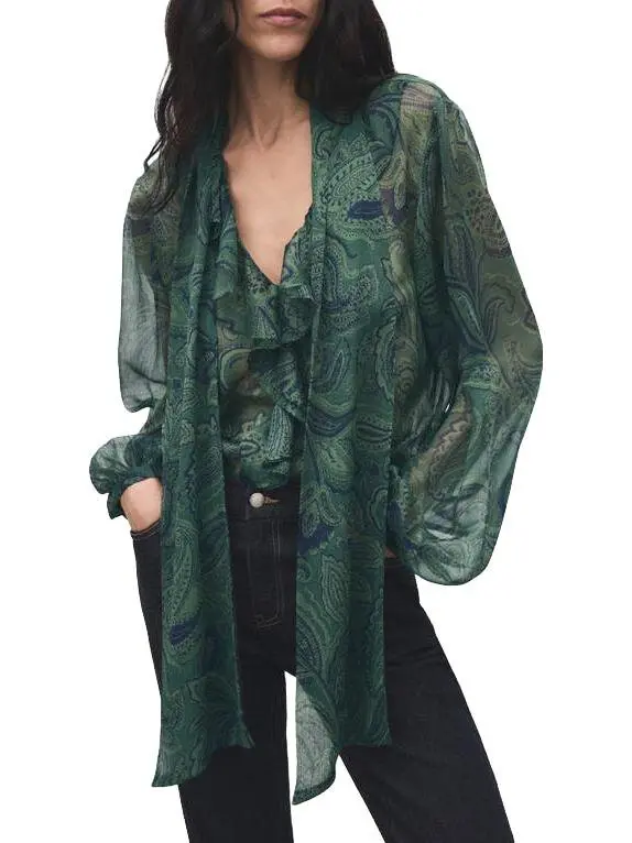 Mango Paisley Scarf Neck Top - Green