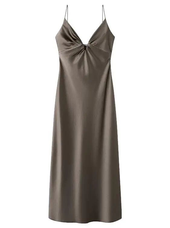 Mango Victory Hammered Satin Slipdress - Mink Grey