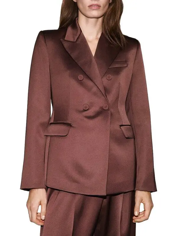 Mango Satin Suit Blazer - Brown