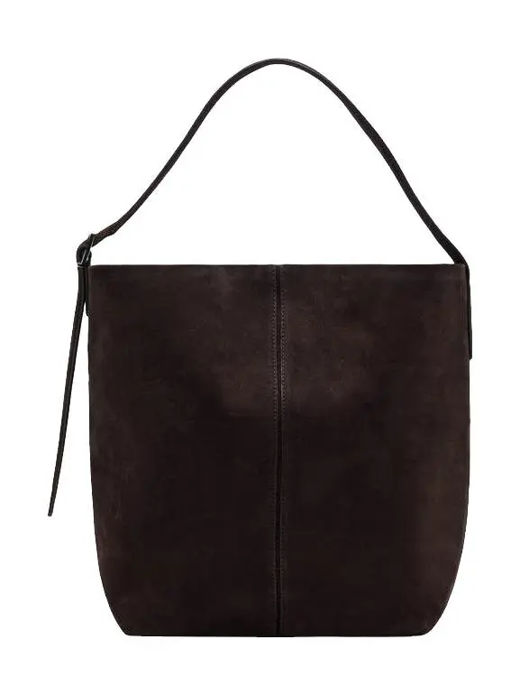 Mango Large Suede Bucket Bag - Chocolate