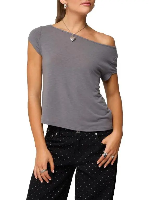 EDIKTED Anabella Off-the-shoulder T-shirt - Dark-gray