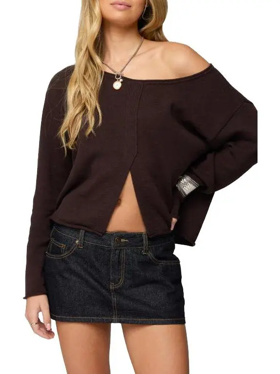 EDIKTED Moyra One-shoulder Knit Sweater - Brown