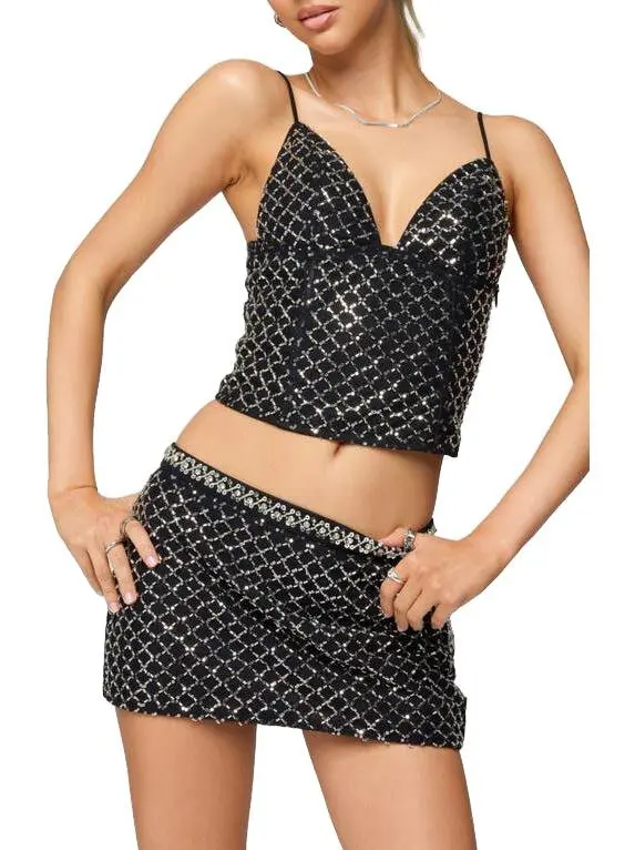 EDIKTED Beaded Mesh Crop Camisole - Black