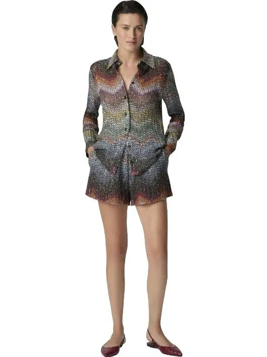 Missoni Mixed Viscose Lamé Shorts With Sequins - Green& Brown