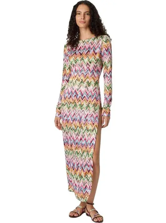 Missoni Long-sleeved Dress With Lace And Zigzag Motif - Multicoloured