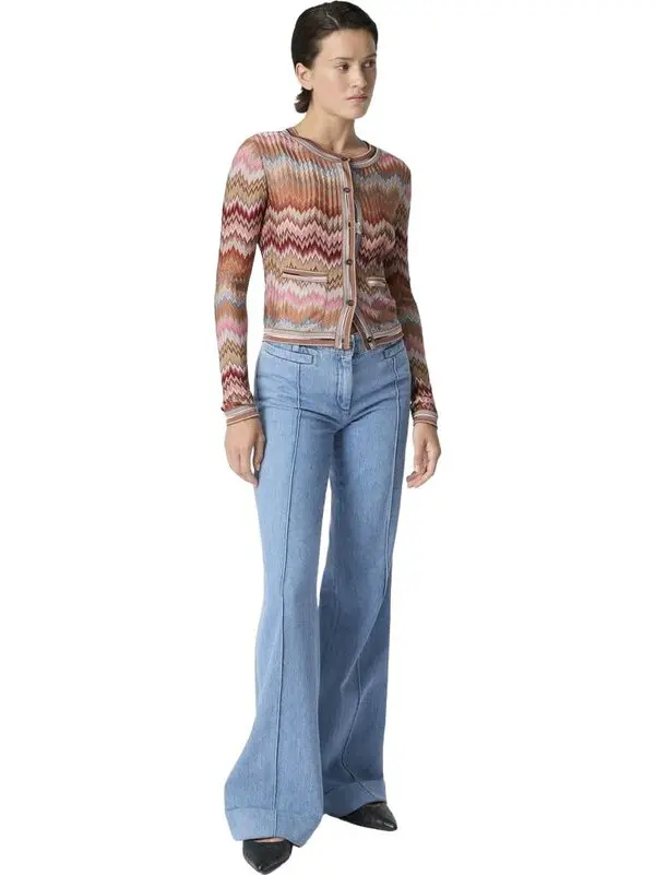 Missoni Flared Denim Trousers With Turn-up Hem And Center Crease - Navy