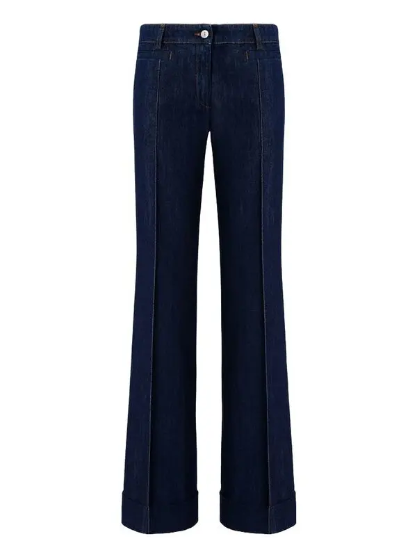 Missoni Flared Denim Trousers With Turn-up Hem And Center Crease - Navy