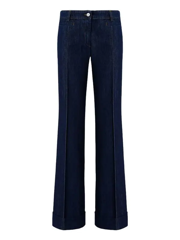 Missoni Flared Denim Trousers With Turn-up Hem And Center Crease - Navy
