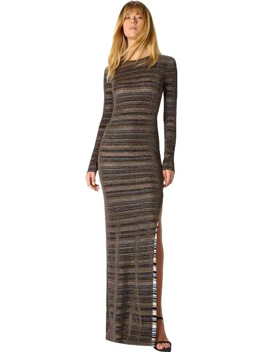 Missoni Striped Viscose Lamé Gown With Slit - Green& Brown
