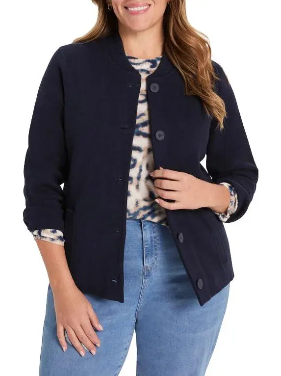 NIC+ZOE Knit Bomber Jacket - Dark Indigo