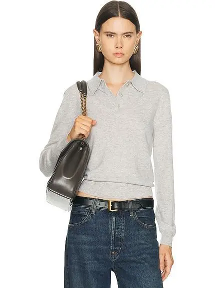 Renggli Cashmere Long Sleeve Polo - Cloudy