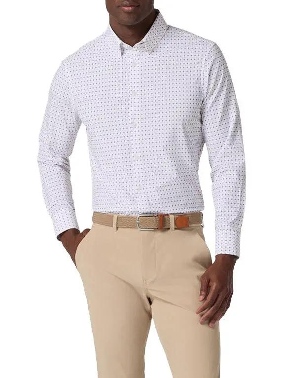 Mizzen+main Leeward Trim Fit Print Performance Button-up Shirt - Eggplant Hatch Mark