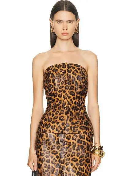 AEXAE Leather Bandeau Peplum Top - Leopard