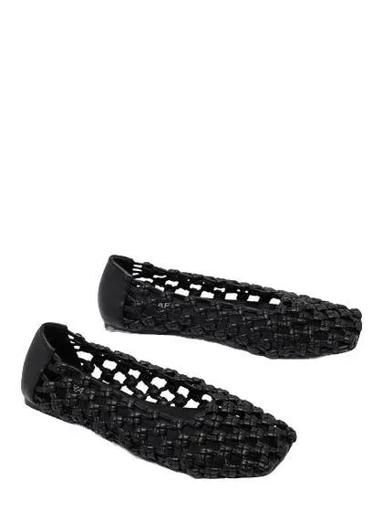 THERAPY AUSTRALIA Genesis Square Toe Woven Flats - Black Smooth Pu