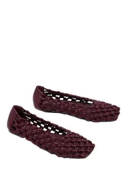 THERAPY AUSTRALIA Genesis Square Toe Woven Flats - Bordeaux Smooth Pu
