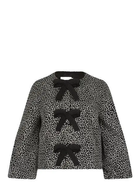 Anne Fontaine Floral Jacquard Cropped Jacket - Black