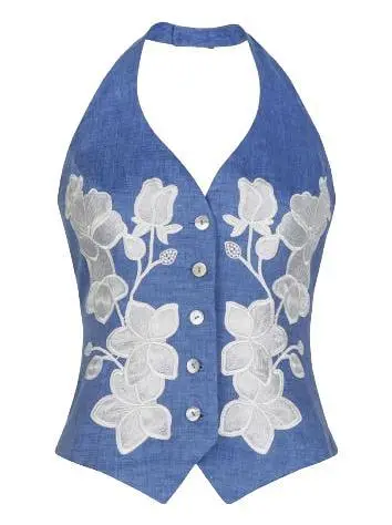 Anne Fontaine Iona Linen Vest - Blue