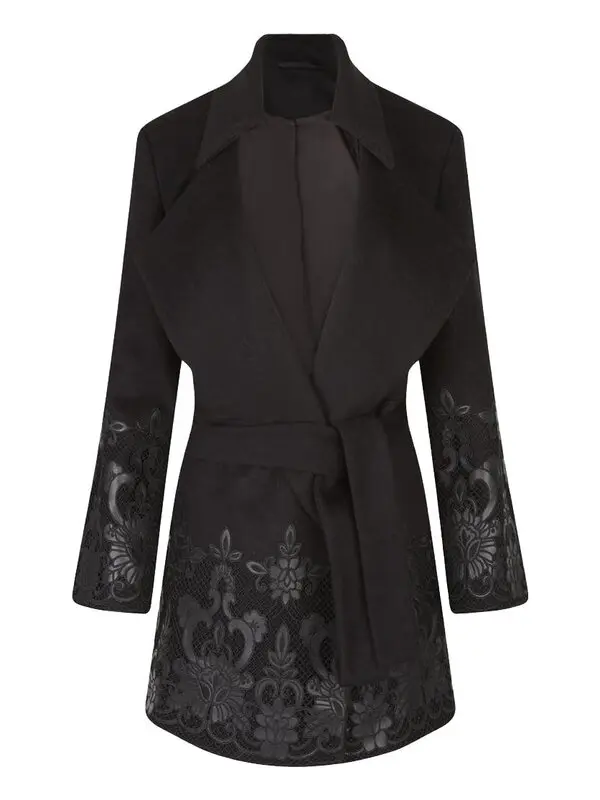 Anne Fontaine Wool Peacoat With Arabesque Embroidery - Black