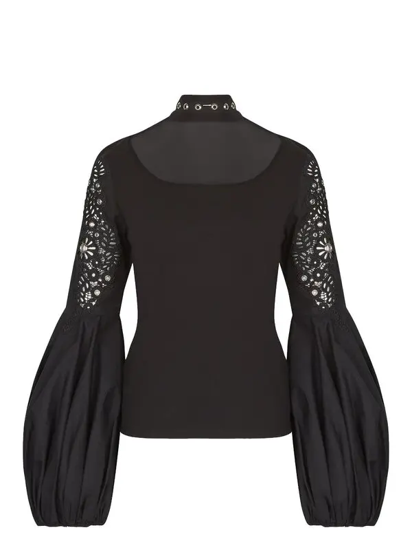 Anne Fontaine Lenna Jersey Cotton Pullover Top - Black