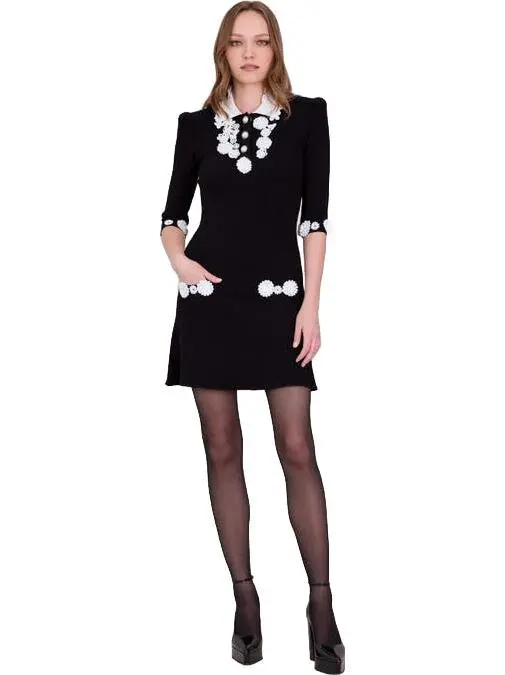 Anne Fontaine Knit Dress With Applique And Pearl Buttons - Black