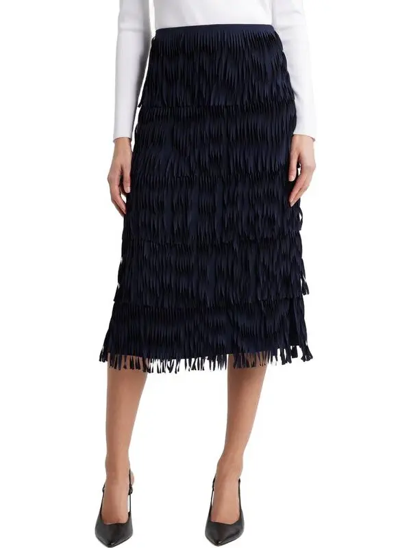 Elie Tahari Tilda Fringe A-line Skirt - Navy