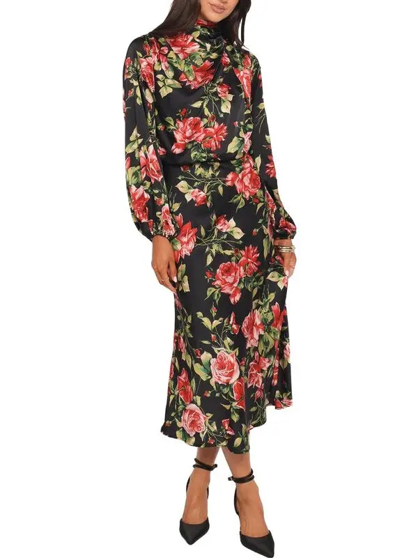 PETAL & PUP Perrie Floral Long Sleeve Dress - Black Floral