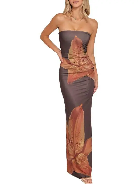 PETAL & PUP Floral Print Strapless Maxi Dress - Brown