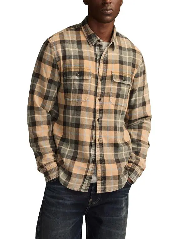 Lucky Brand Acid Wash Cotton Flannel Shirt - Dijon Multi
