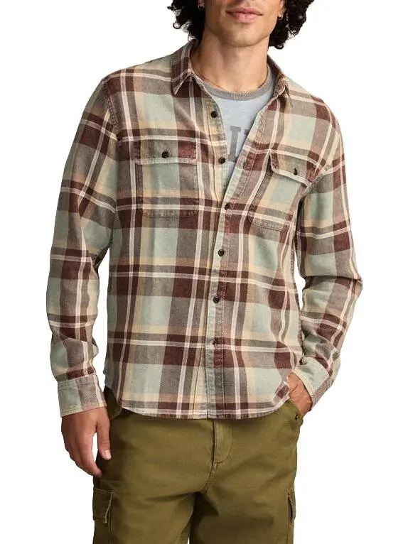 Lucky Brand Acid Wash Cotton Flannel Shirt - Olive Multi