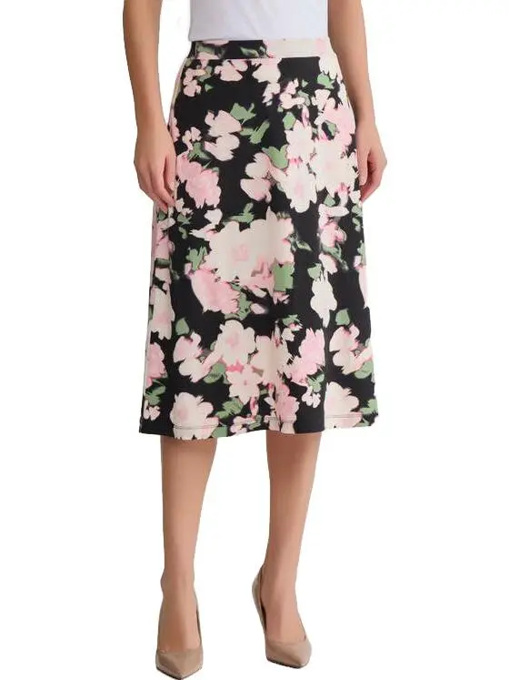 KASPER Floral Print Knit Skirt - Black Multi