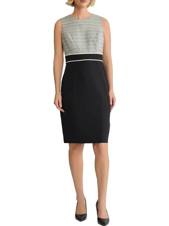 KASPER Mixed Media Sheath Dress - Black/loden Dusk