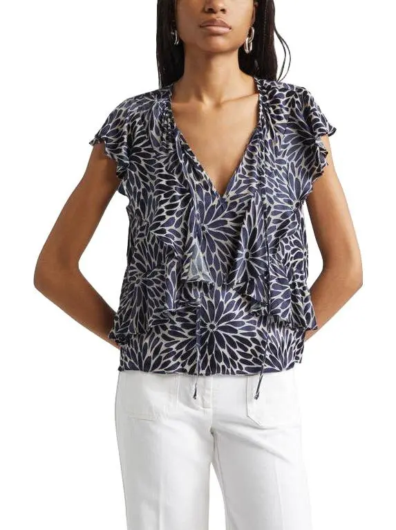 Ramy Brook Julianne Ruffle Top - Navy Burnout