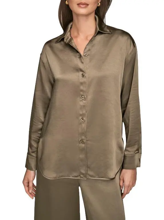Donna Karan New York Satin Button-up Shirt - Khaki Green