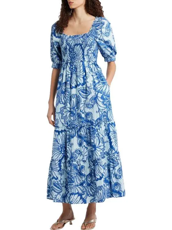 Lilly Pulitzer® Hadley Smocked Maxi Dress - Starlight Navy Proud Peacock