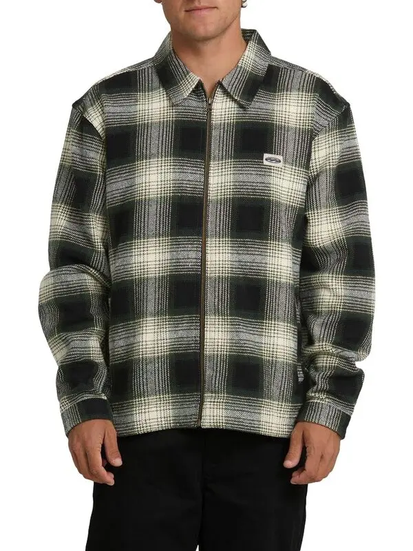 BILLABONG Boxy Fit Gradient Check Zip-up Shacket - Black
