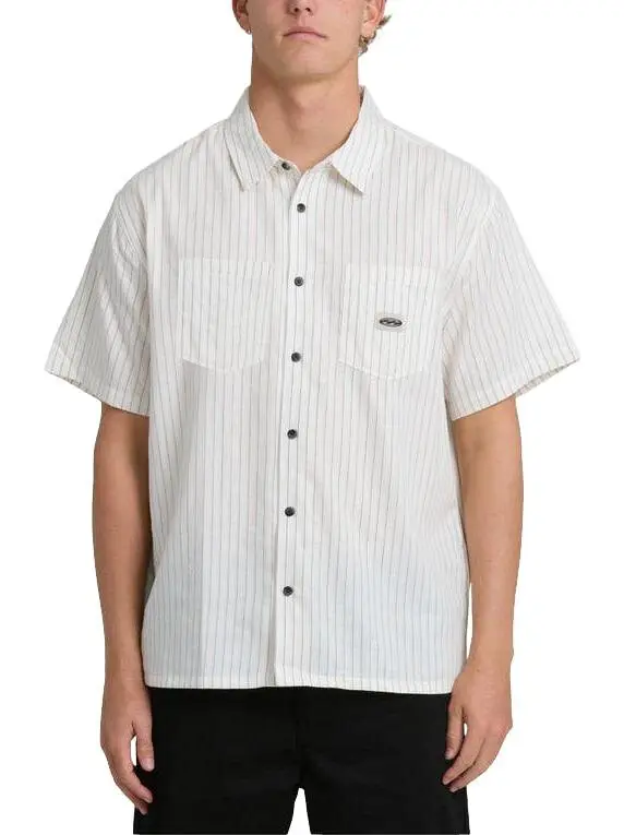 BILLABONG Bad Dog Stripe Short Sleeve Button-up Shirt - Off White