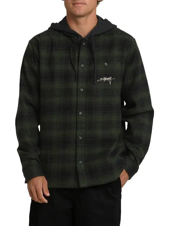 BILLABONG Baja Sur Plaid Hooded Cotton Flannel Button-up Shirt - Black