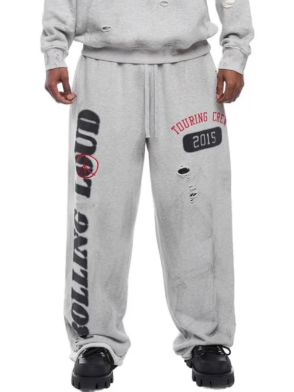 ROLLING LOUD Rl Touring Crew Distressed Sweatpants - Heather Gray