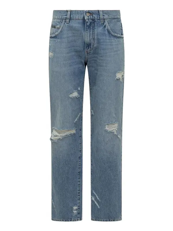 Dolce & Gabbana Straight Fit Jeans With Distressed Details - Blue